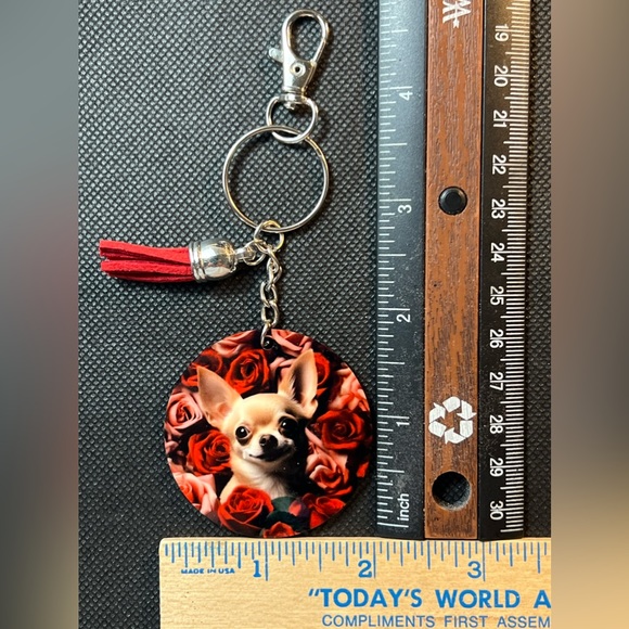 Hand Crafted | Accessories | Chihuahua Roses Red Round Keychain With ...
